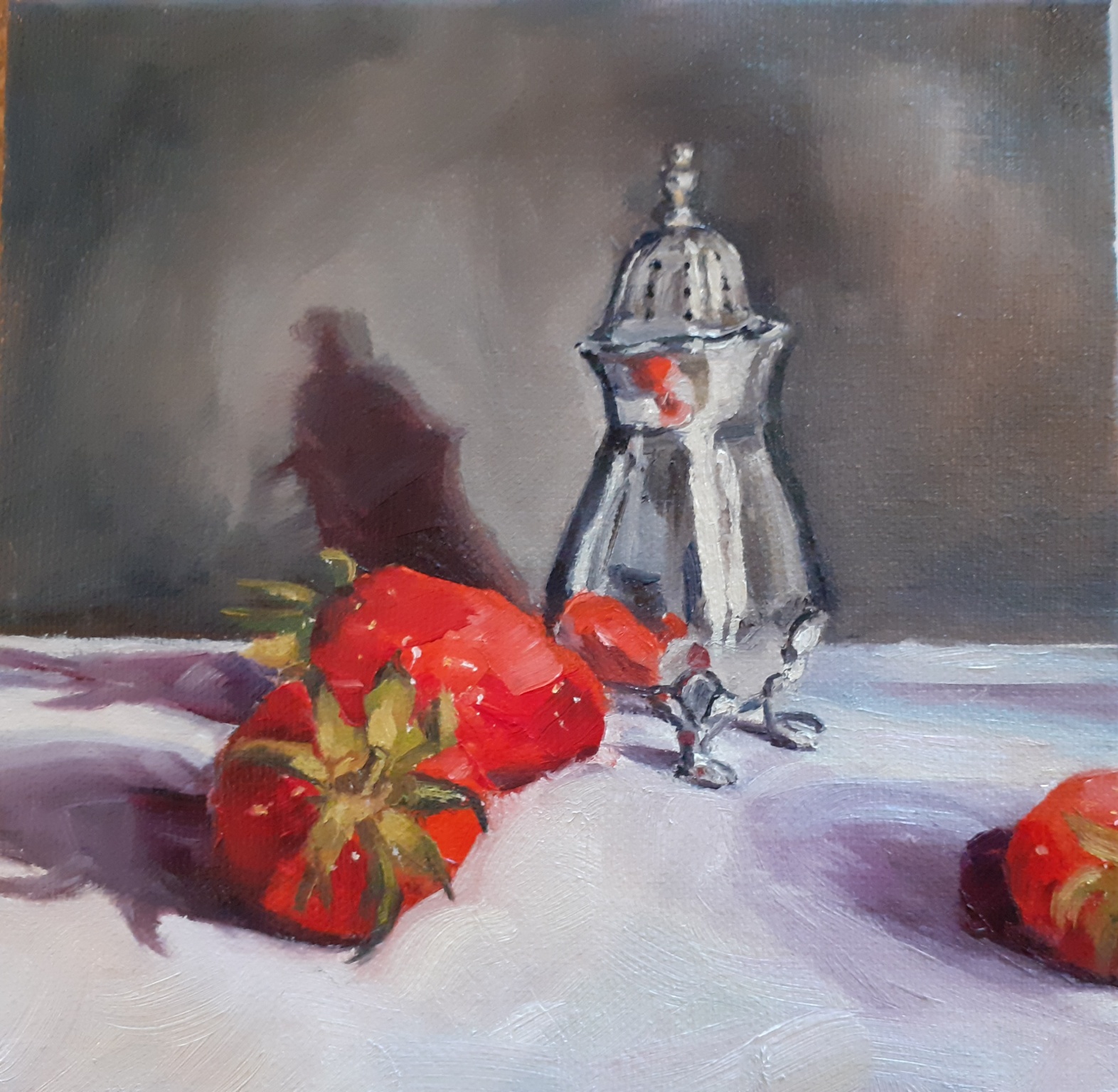 Silver shaker and strawberries – Robyn Carson Artist
